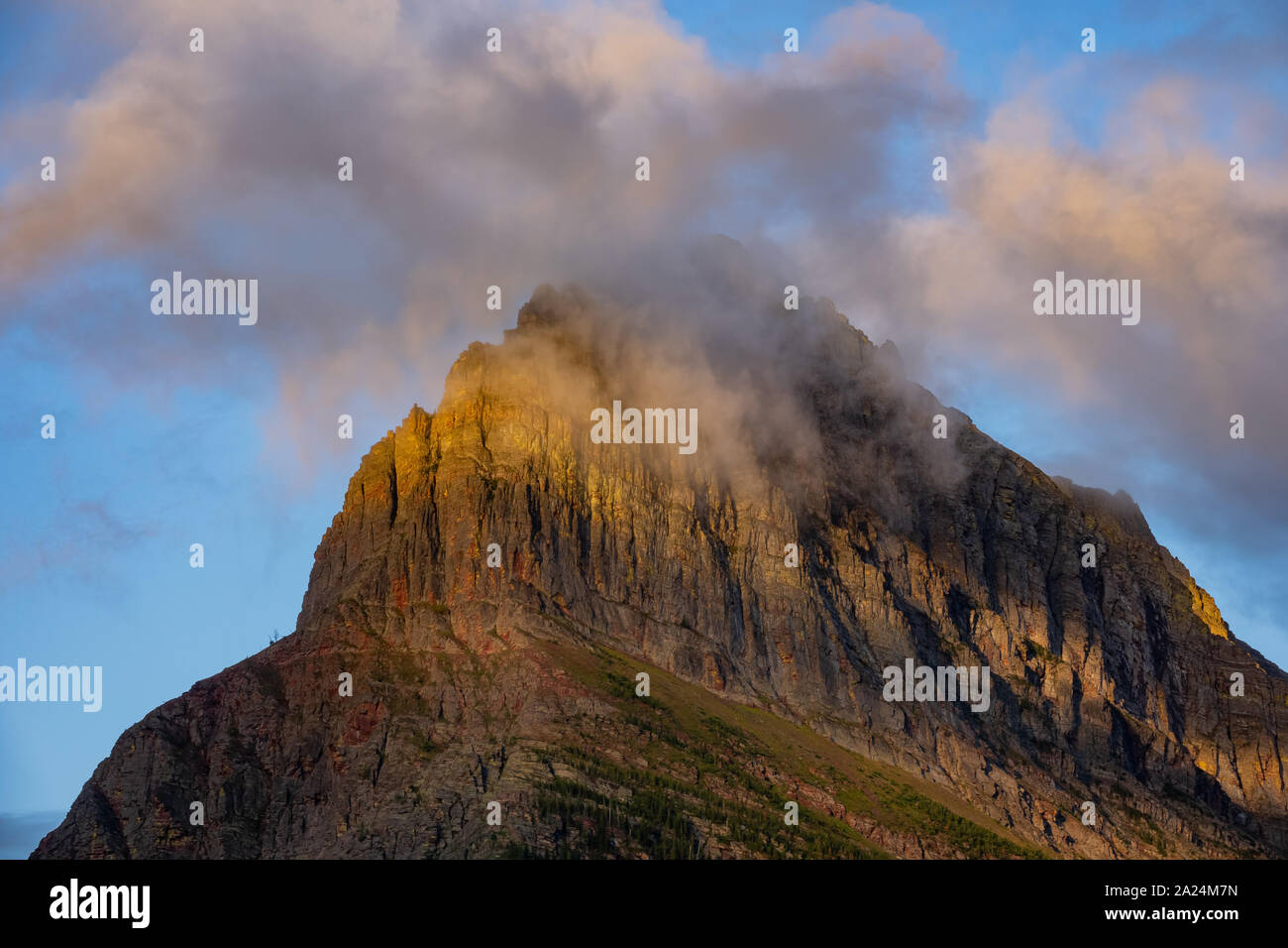 Sunrise of the Mount Wilbur, Swiftcurrent Lake in the Many Glacier area ...