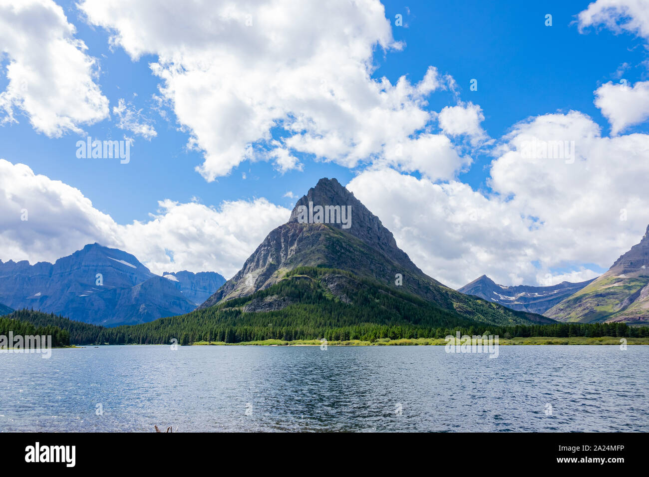 Mount Wilbur, Swiftcurrent Lake in the Many Glacier area of the famous ...