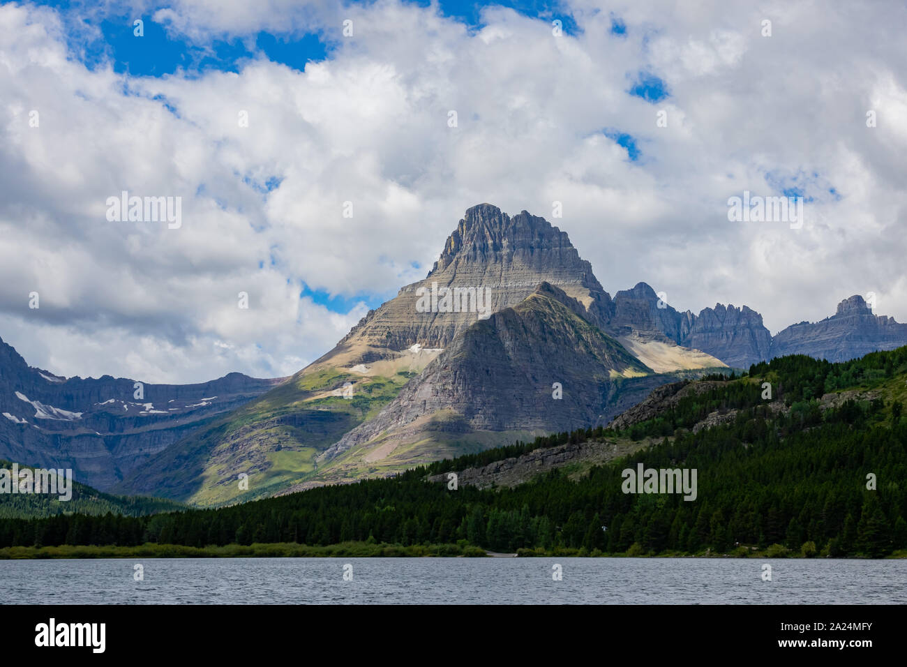 Mount Wilbur, Swiftcurrent Lake in the Many Glacier area of the famous ...