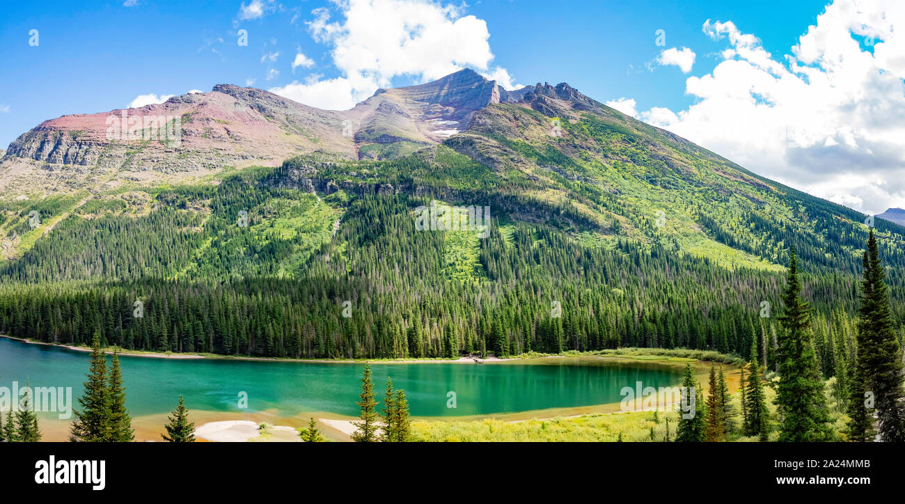 Aerial view of Lake Josephine in the Many Glacier area of the famous ...