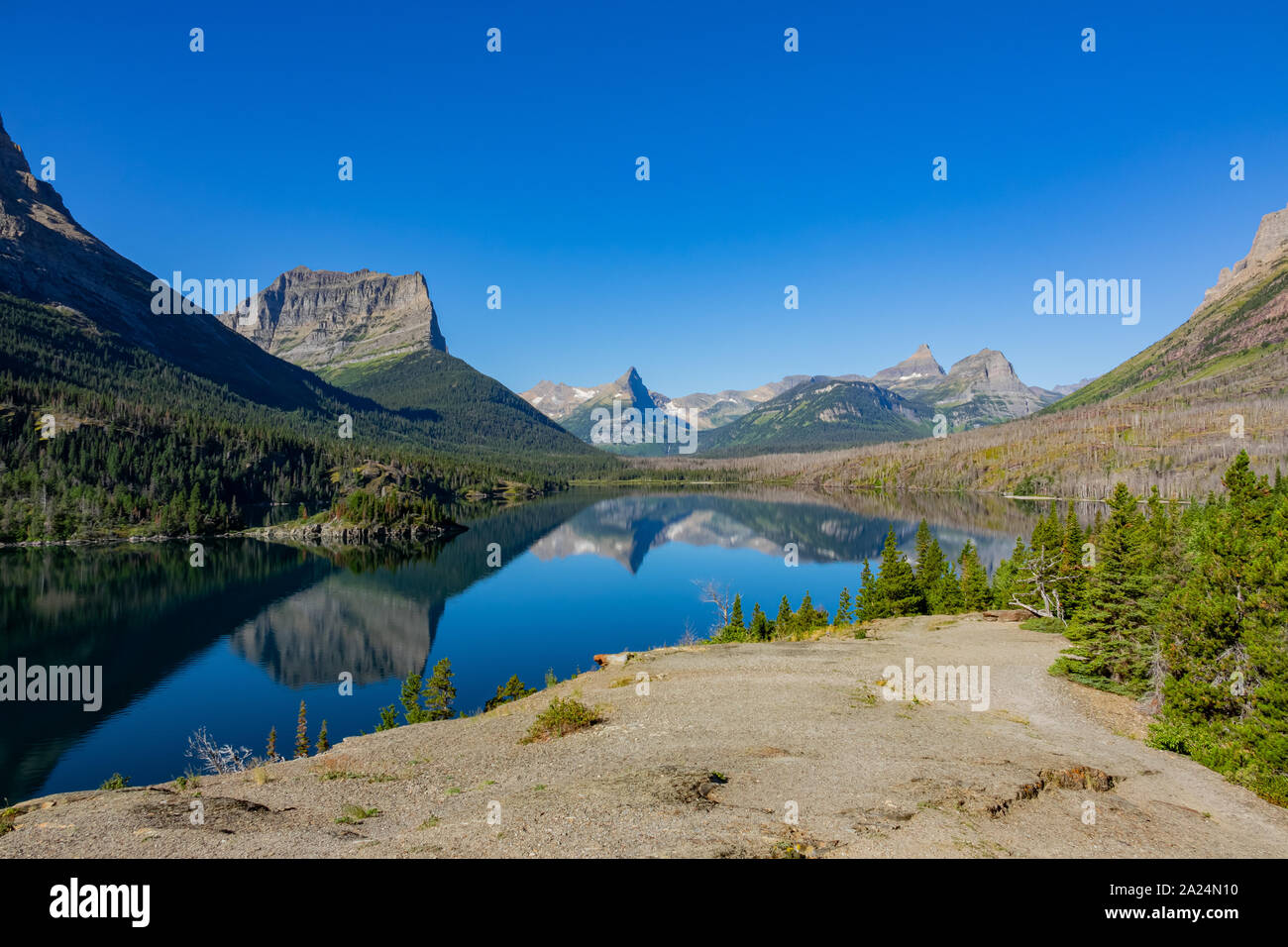 Morning view of the Saint Mary Lake at Glacier National Park, Montana ...