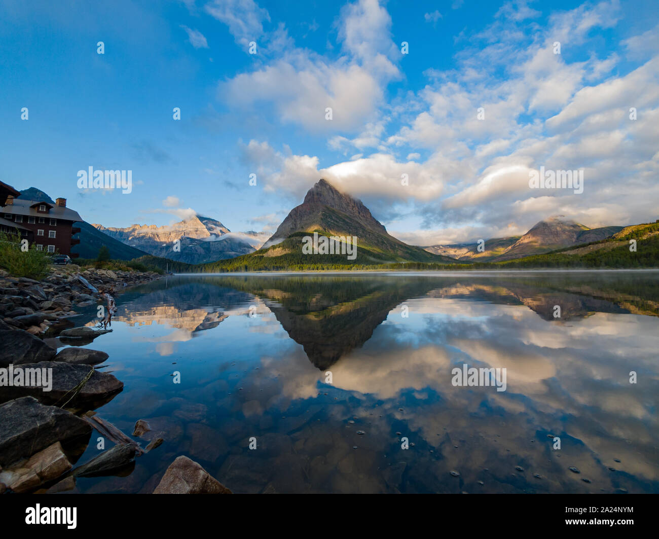 Sunrise of the Mount Wilbur, Swiftcurrent Lake in the Many Glacier area ...