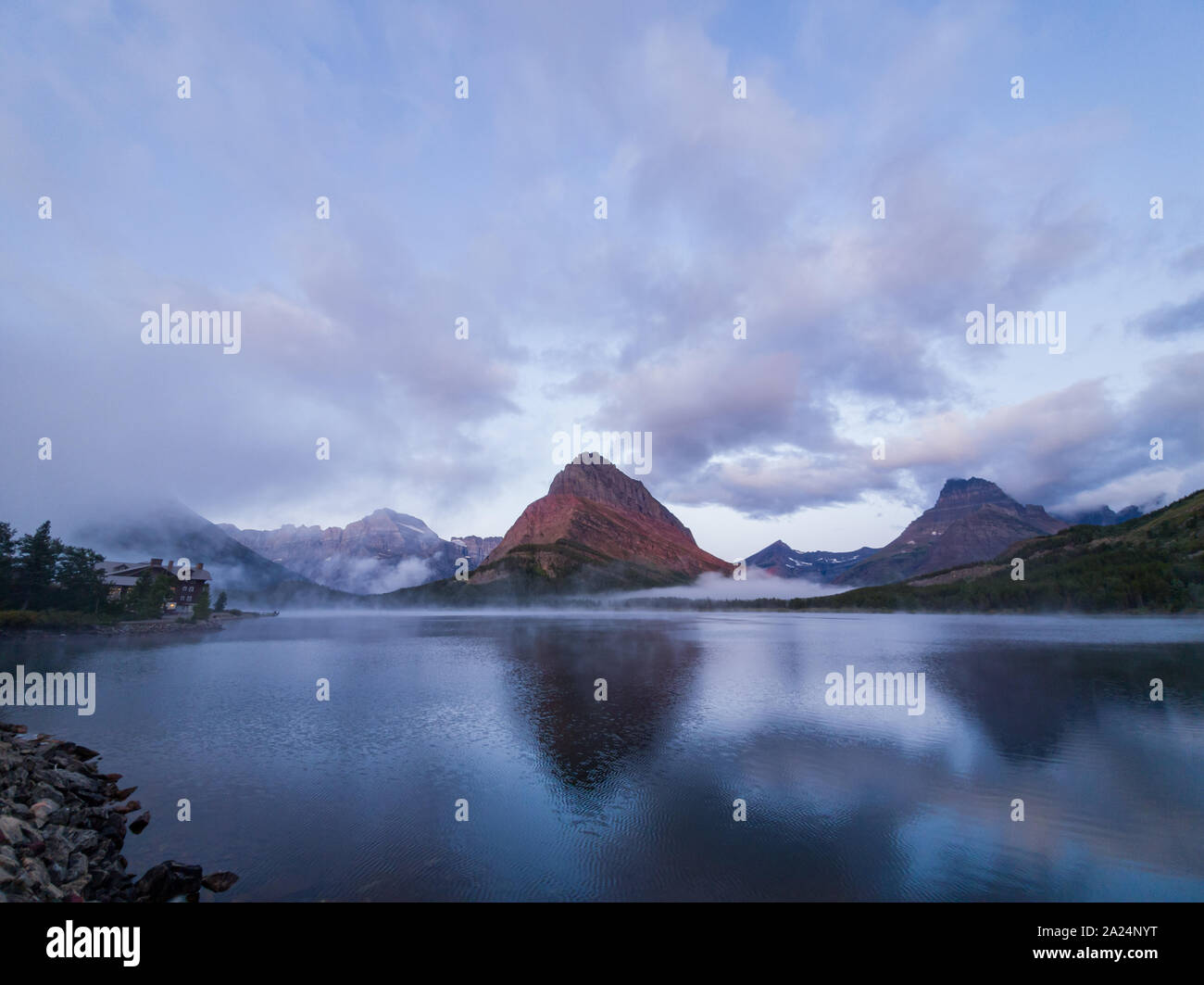 Sunrise of the Mount Wilbur, Swiftcurrent Lake in the Many Glacier area ...