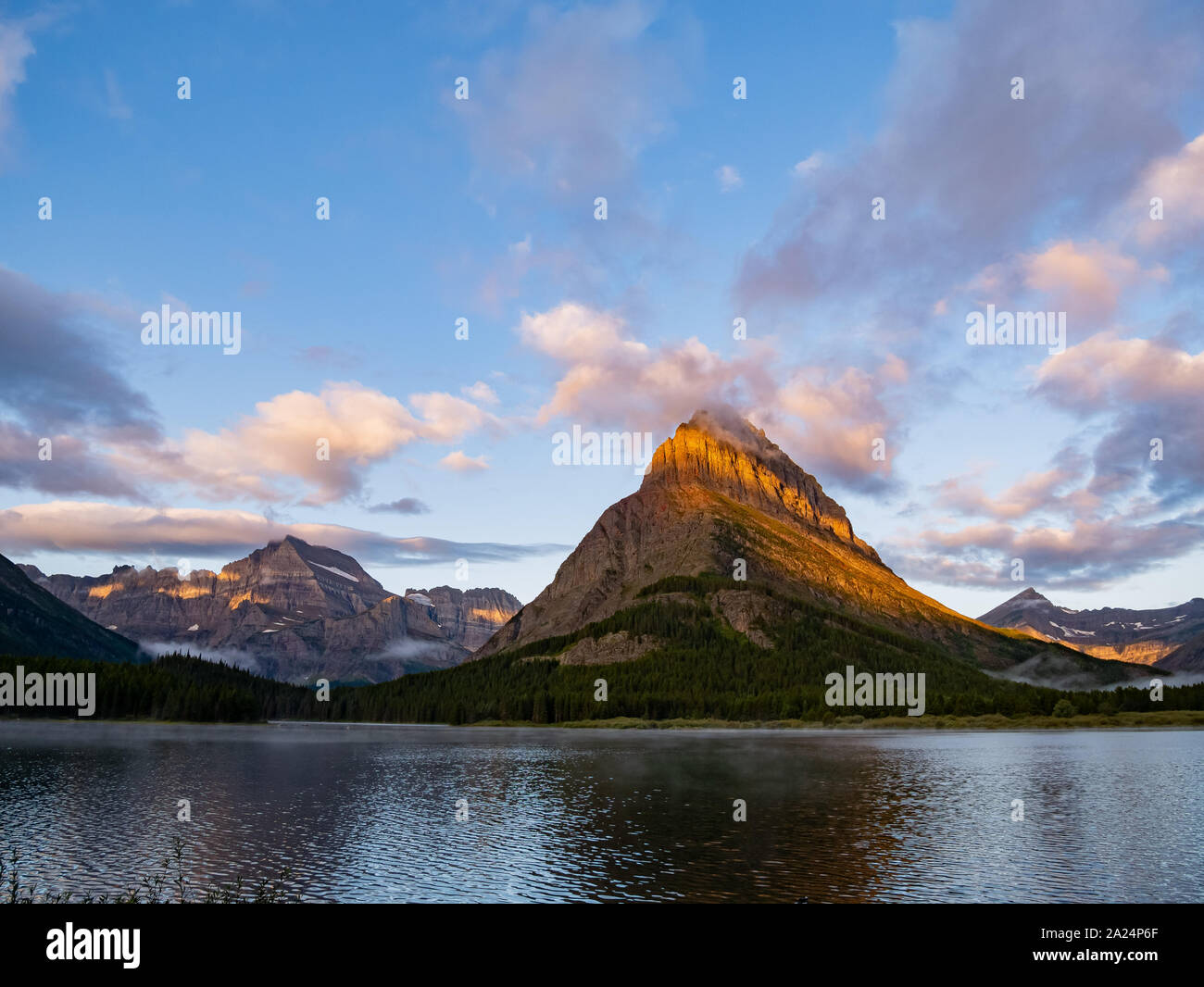 Sunrise of the Mount Wilbur, Swiftcurrent Lake in the Many Glacier area ...