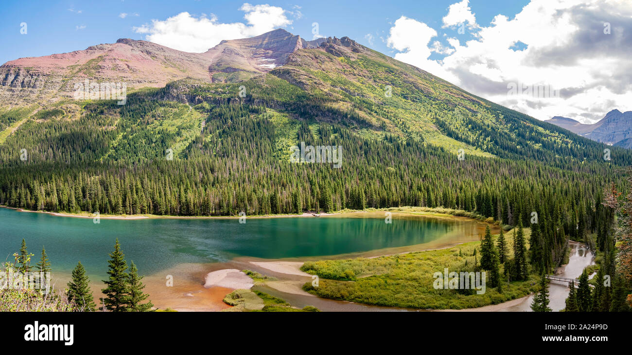 Aerial view of Lake Josephine in the Many Glacier area of the famous ...