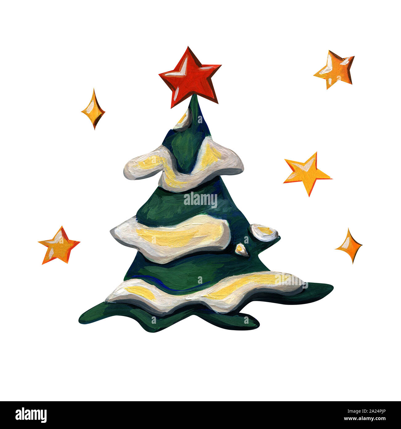 Christmas tree without decorations. New year icon with a red star and ...
