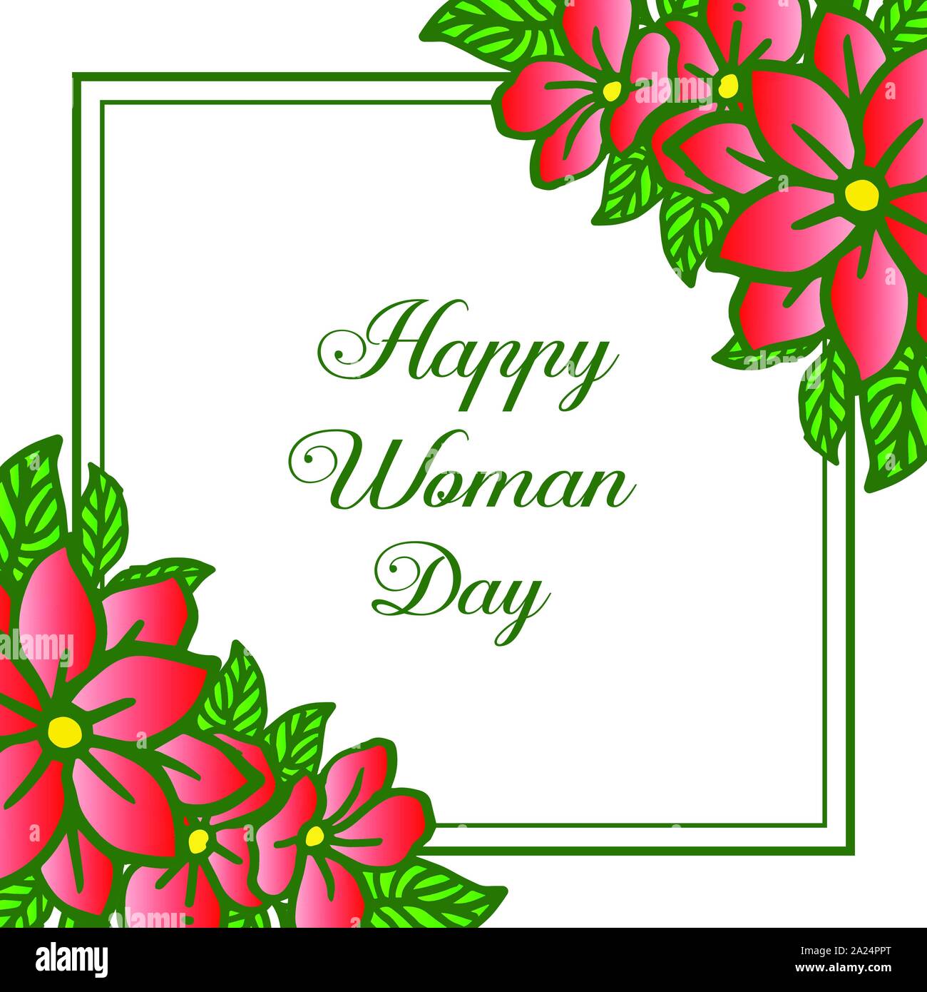 Greeting card happy woman day, with wreath frame blooms. Vector Stock ...