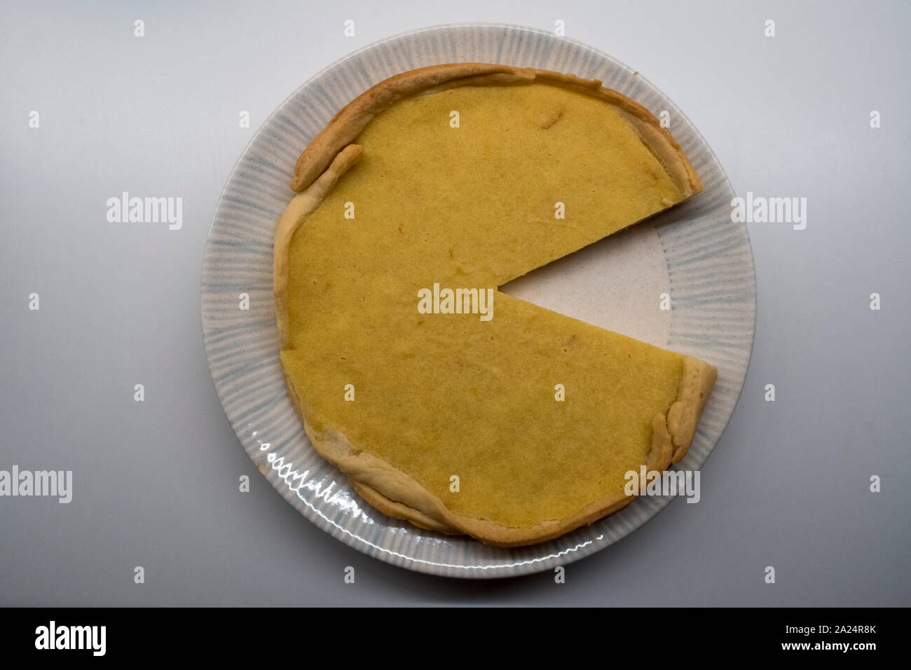 A yellow home made cheese cake sliced and ready to eat Stock Photo - Alamy
