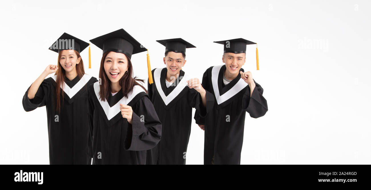 Group of Students Running and Celebrating Graduation Stock Photo - Alamy