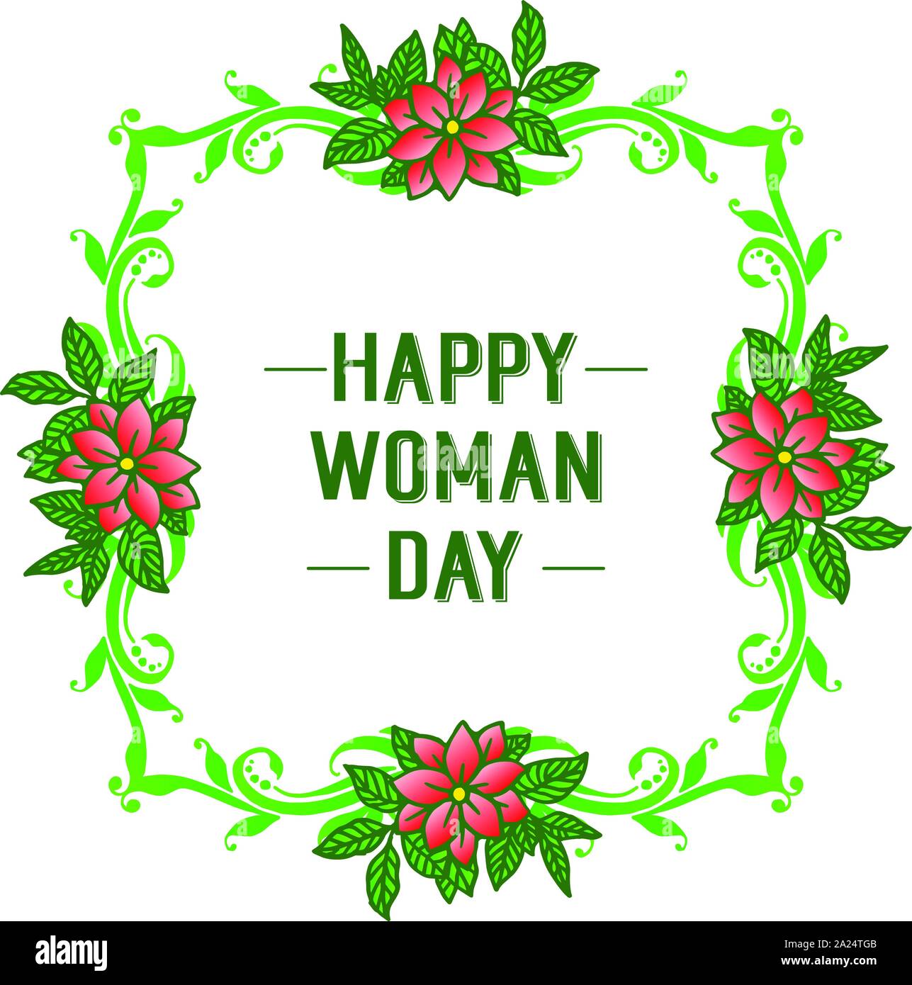 Greeting text happy woman day with artwork green leaf flower frame ...