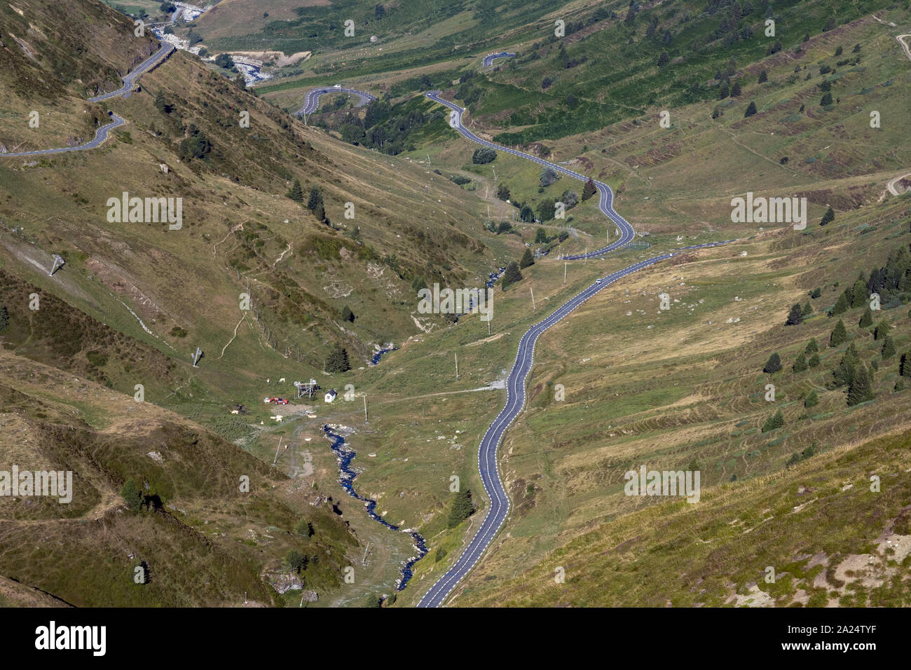 Europe France High Pyrenees 2018 : Winding road crossing the high ...