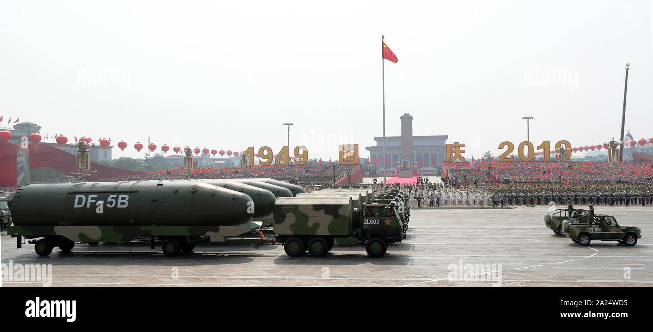 Beijing, China. 1st Oct, 2019. A formation of Dongfeng-5B nuclear ...