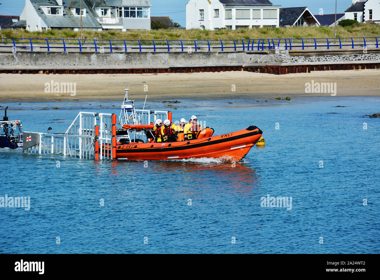 Trearddur bay Atlantic 85 and D class lifeboats launch on training ...