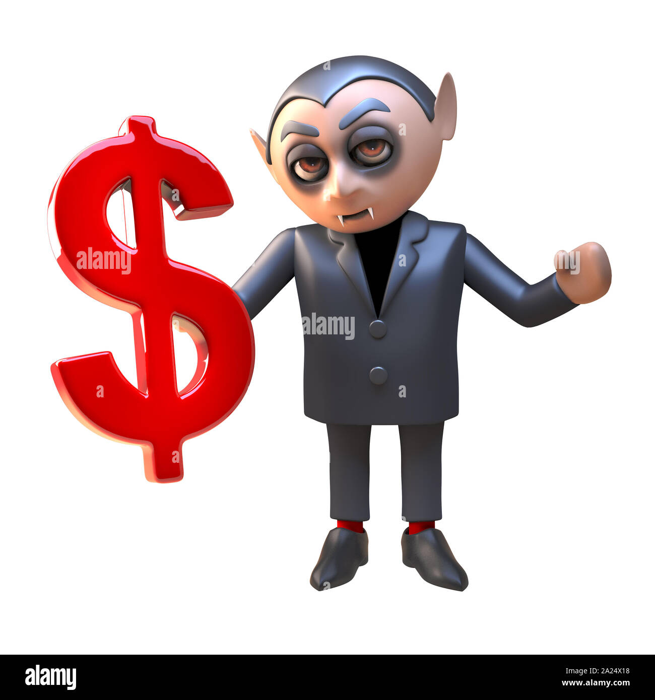 3d cartoon Dracula vampire monster holding a US Dollar currency symbol ...
