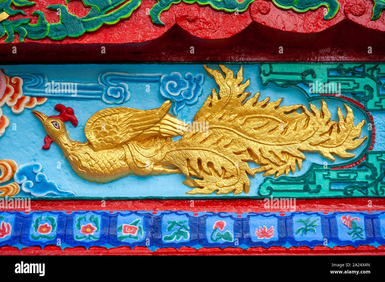FengHuang chinese phoenix bas-relief in a taoist temple in ...