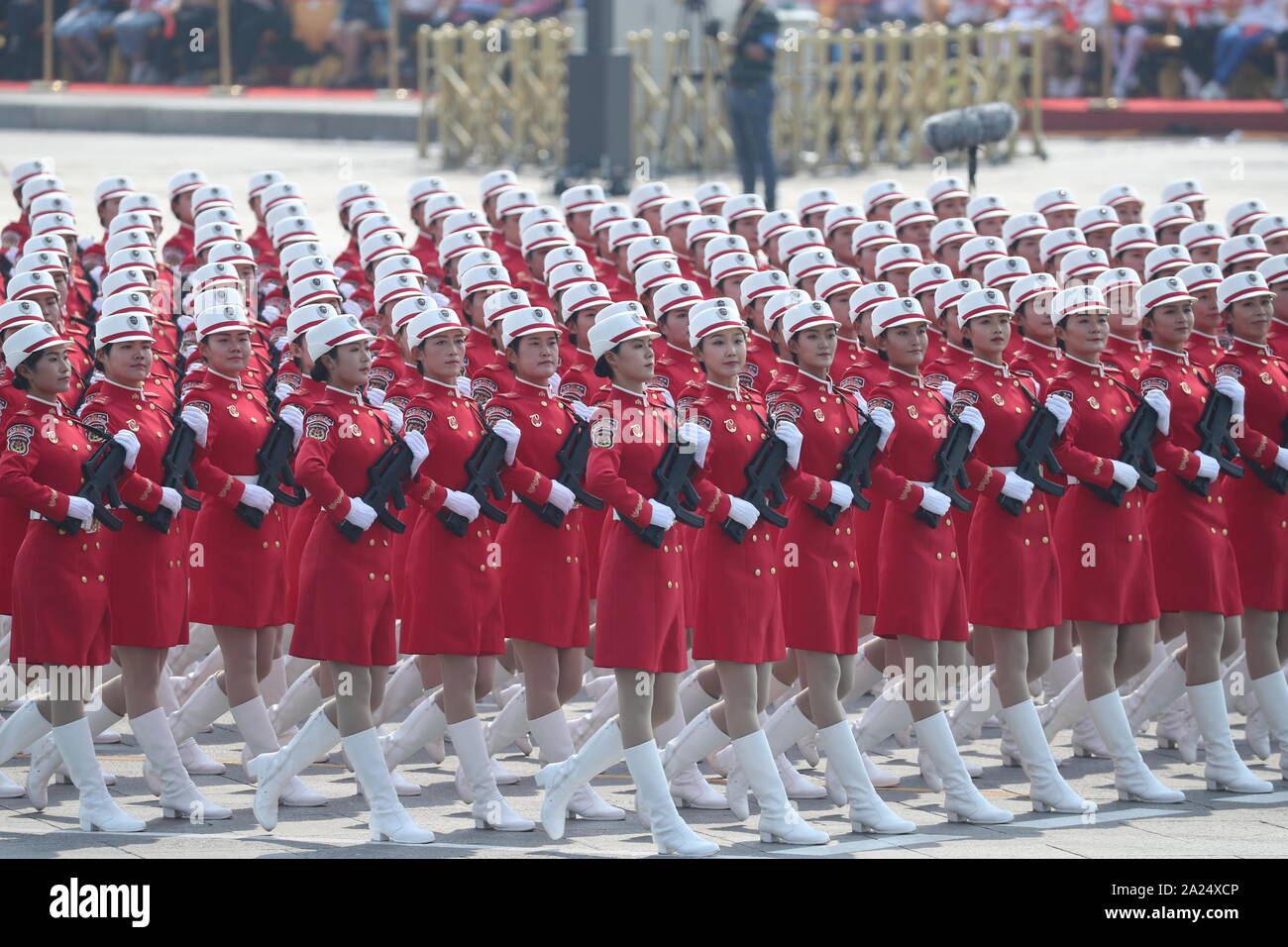 Beijing, China. 1st Oct, 2019. A formation of women militia takes part ...