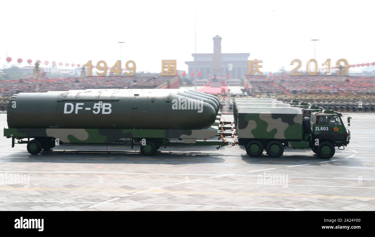 Beijing, China. 1st Oct, 2019. A formation of Dongfeng-5B nuclear ...