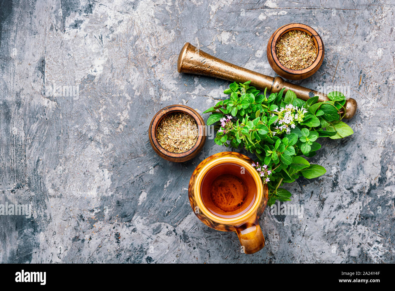 Medicinal tea from marjoram leaves.Herbal tea with oregano Stock Photo ...