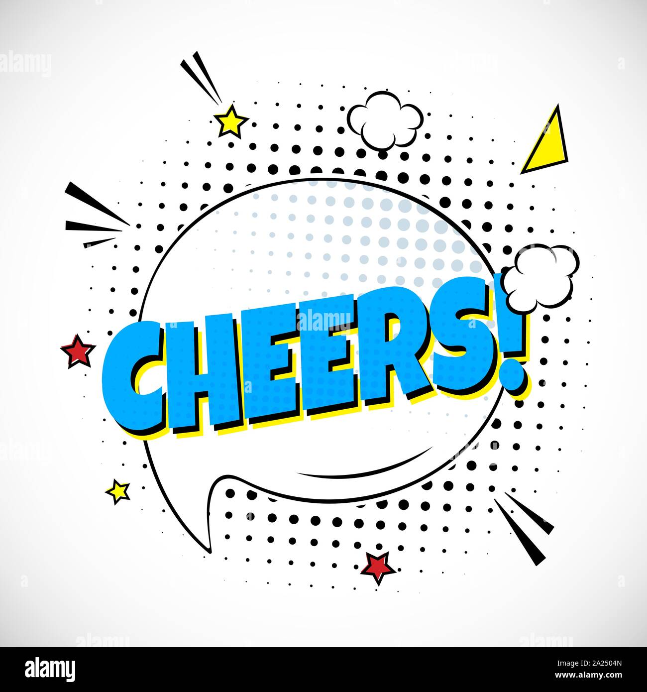 Comic Lettering Cheers In The Speech Bubbles Comic Style Flat Design ...