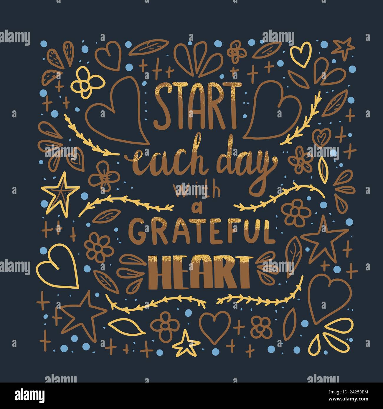 Start each day with a grateful heart poster. Handwritten lettering with ...