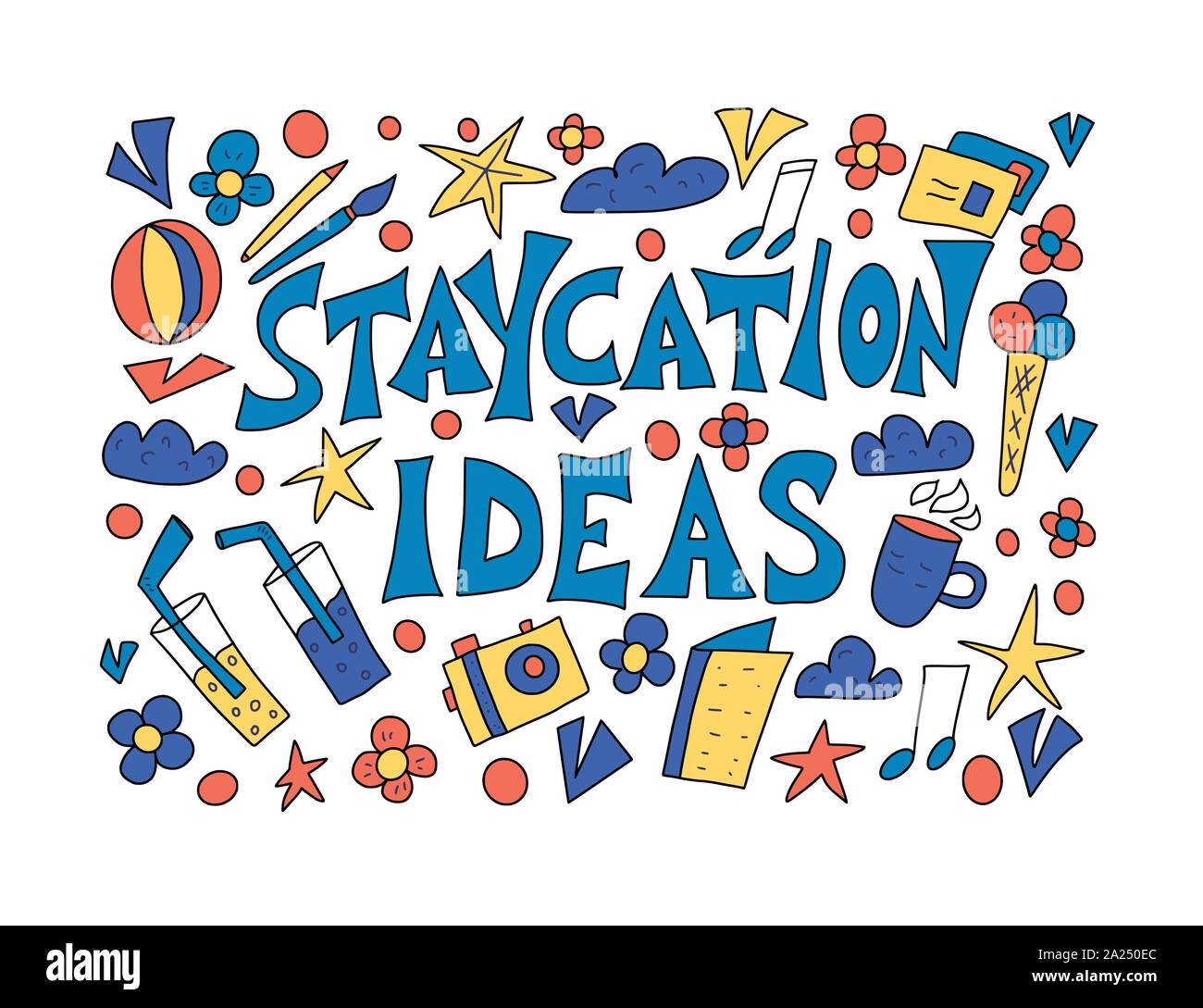 Staycation poster in doodle style. Vector illustartion Stock Vector ...