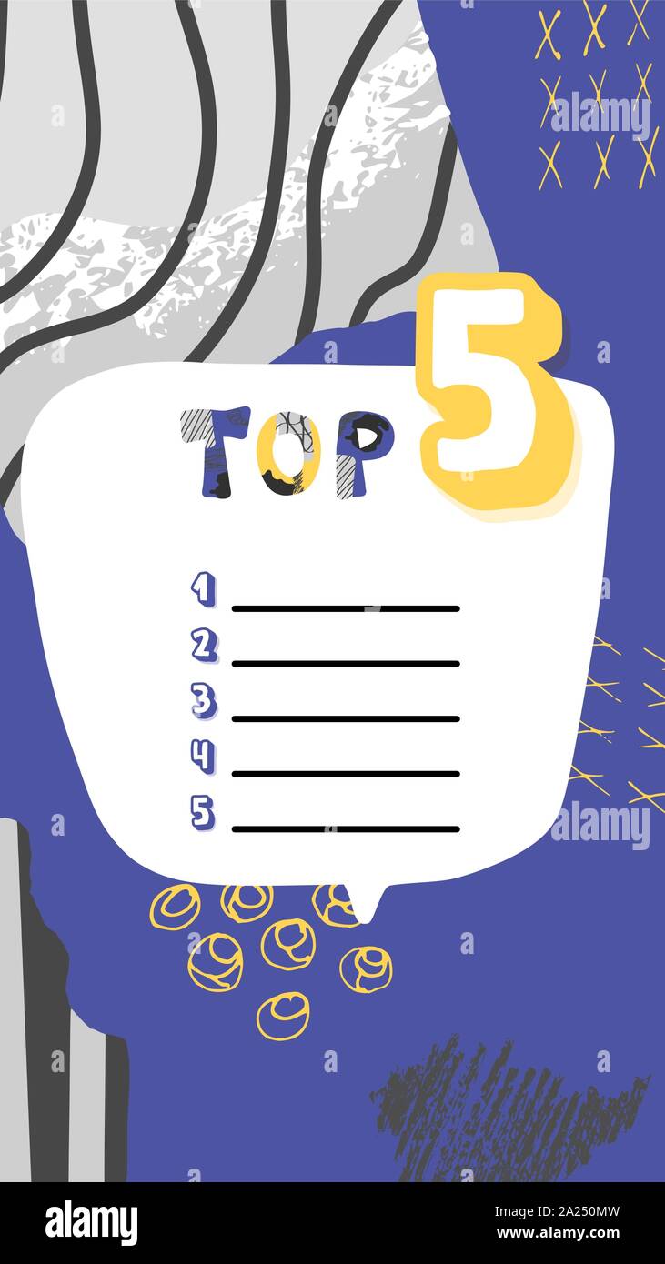 Top 5 story template with speech bubble. Vector blank illustration for ...
