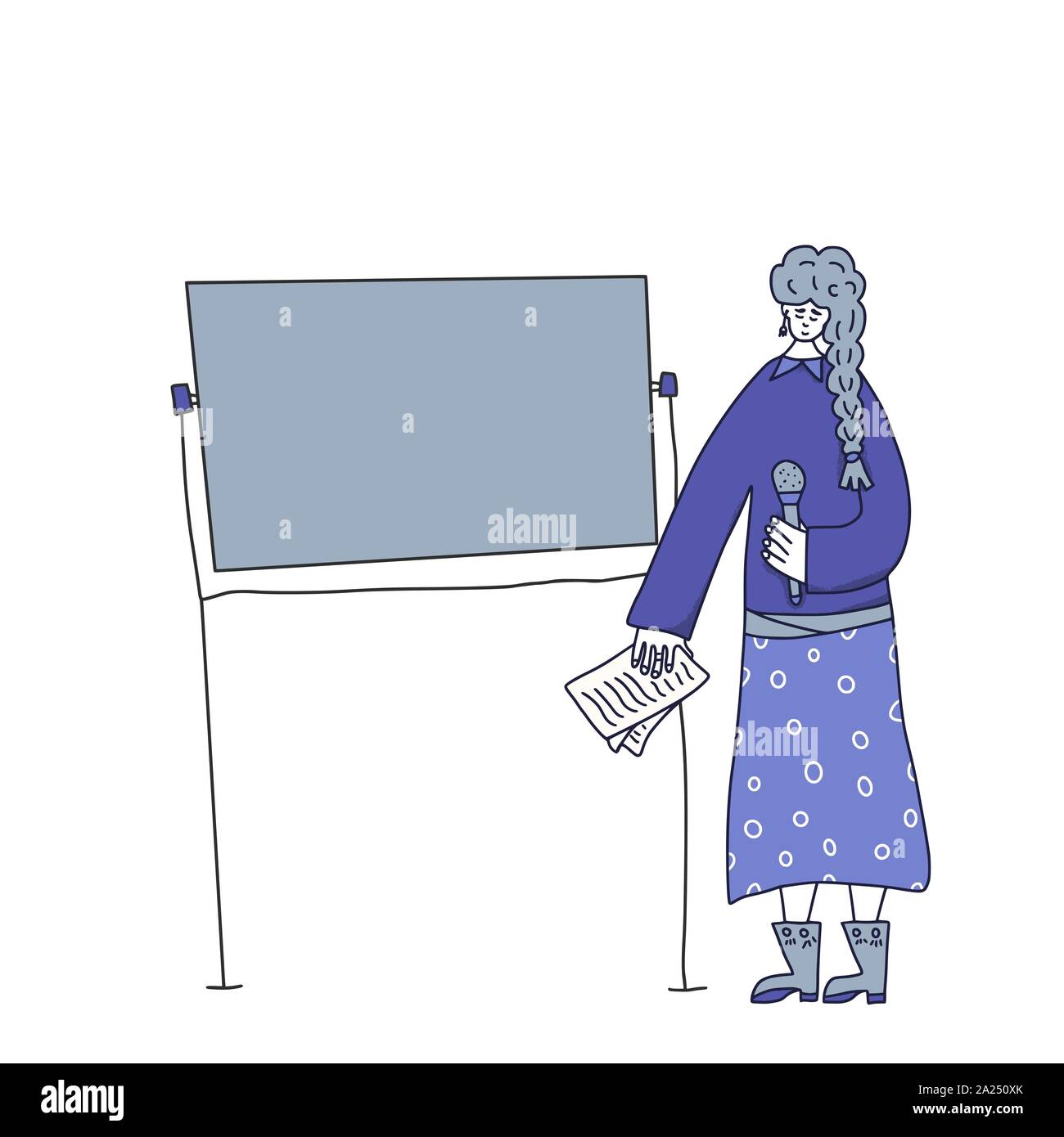 Speaker character affording a presentation. Young woman standing at the ...