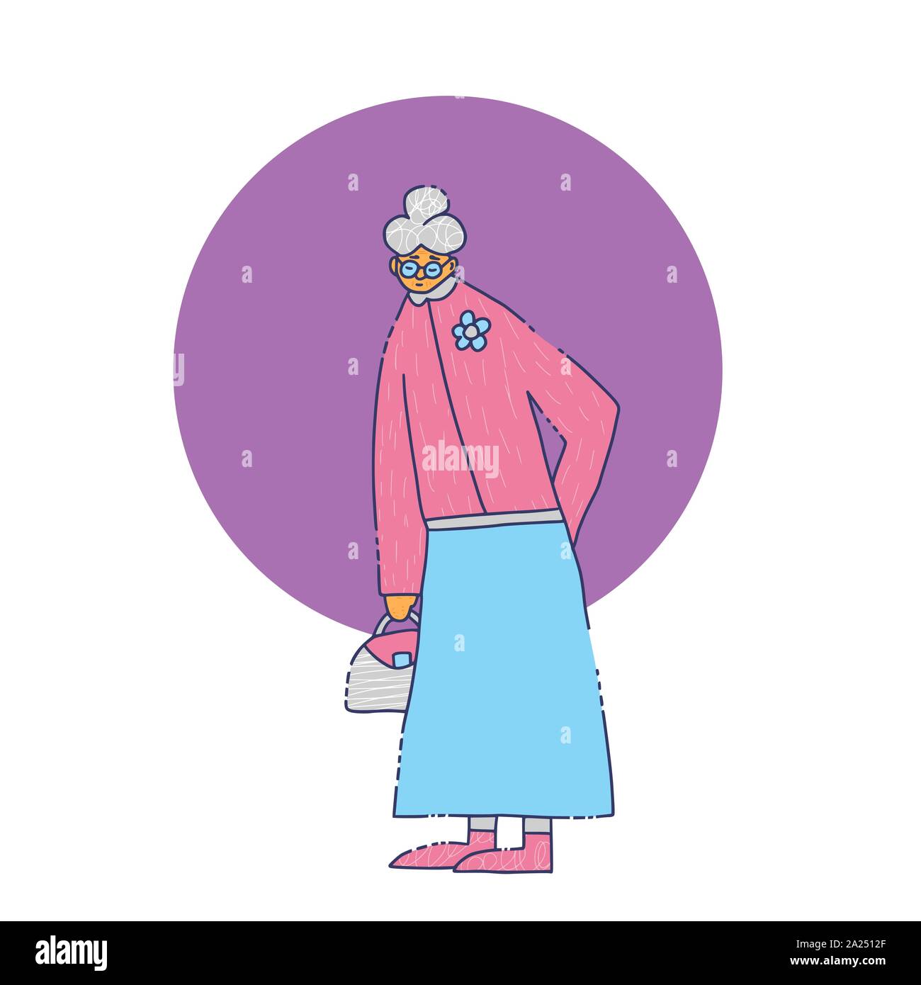 Old lady standing full length. Retired persons with bag isolated ...