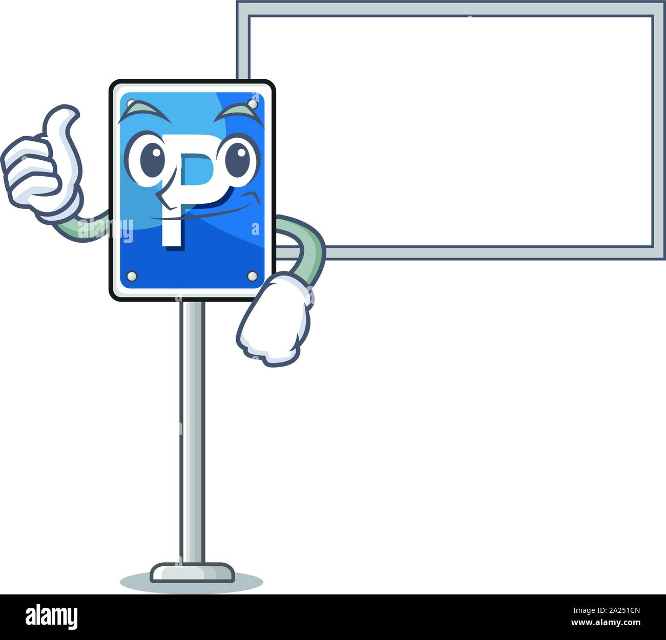 Thumbs up with board parking sign on a cartoon roadside Stock Vector ...