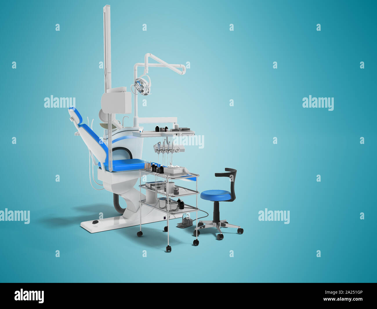 Modern dental chair with lighting with tools for drilling white with ...