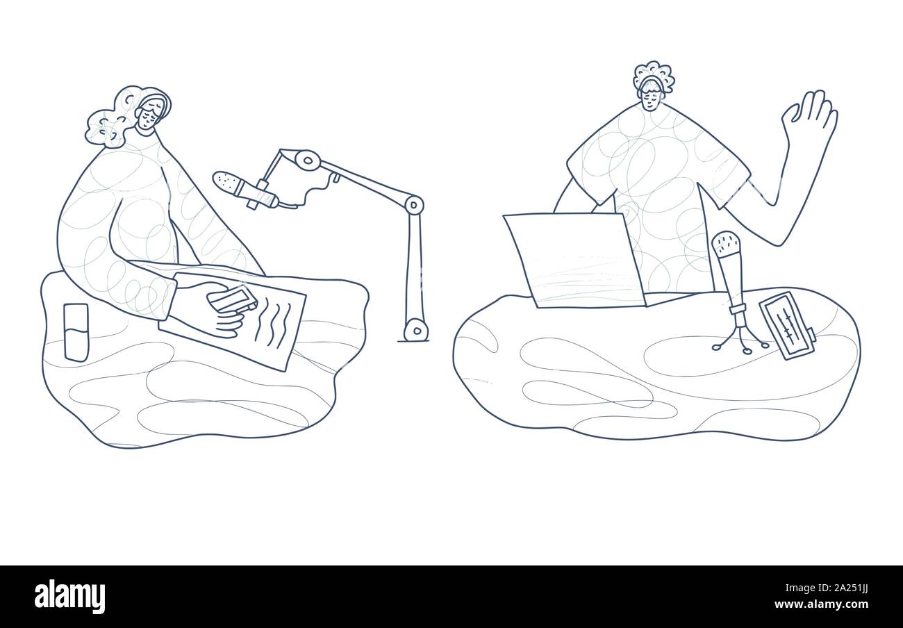 Interview concept. Young man interviewing a guest in a studio for a ...