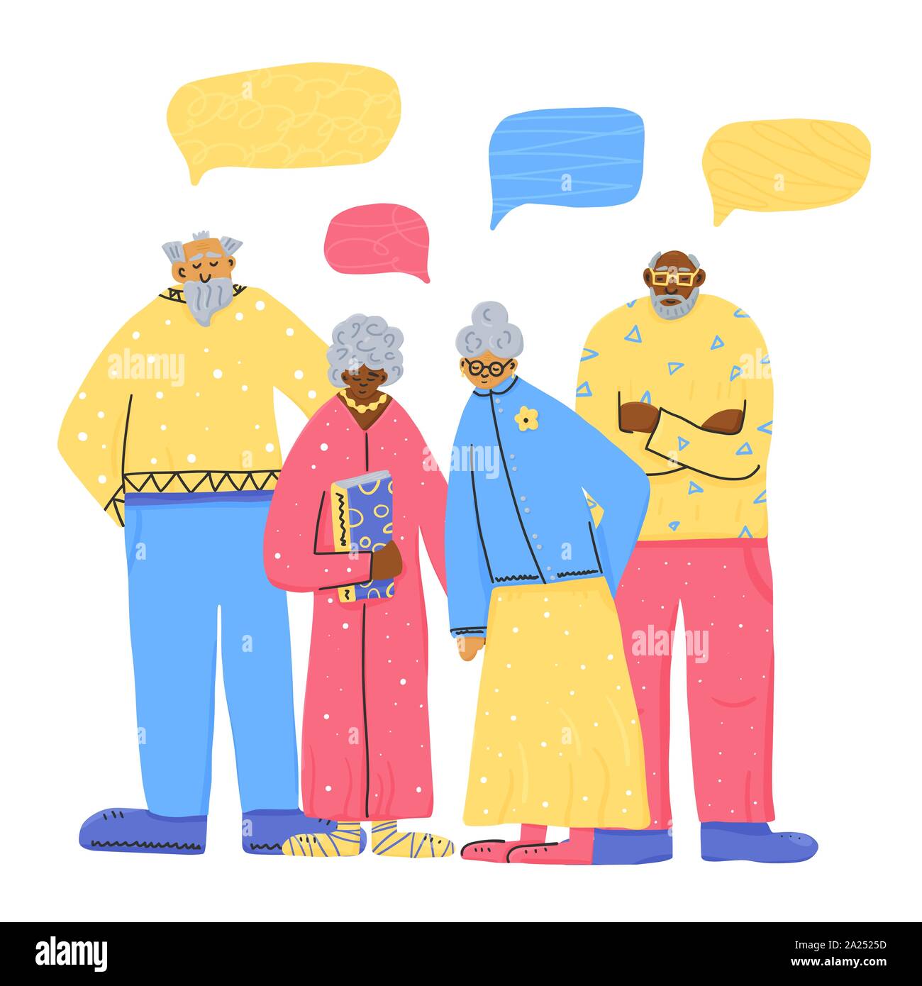 Group of old people with empty speech bubbles. Different retired ...