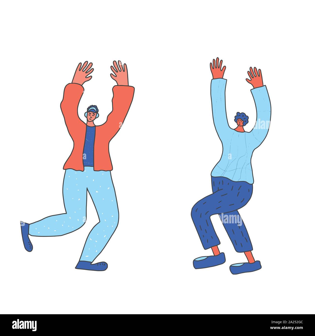 Two friends dancing together. Cute persons having fun at the corporate ...