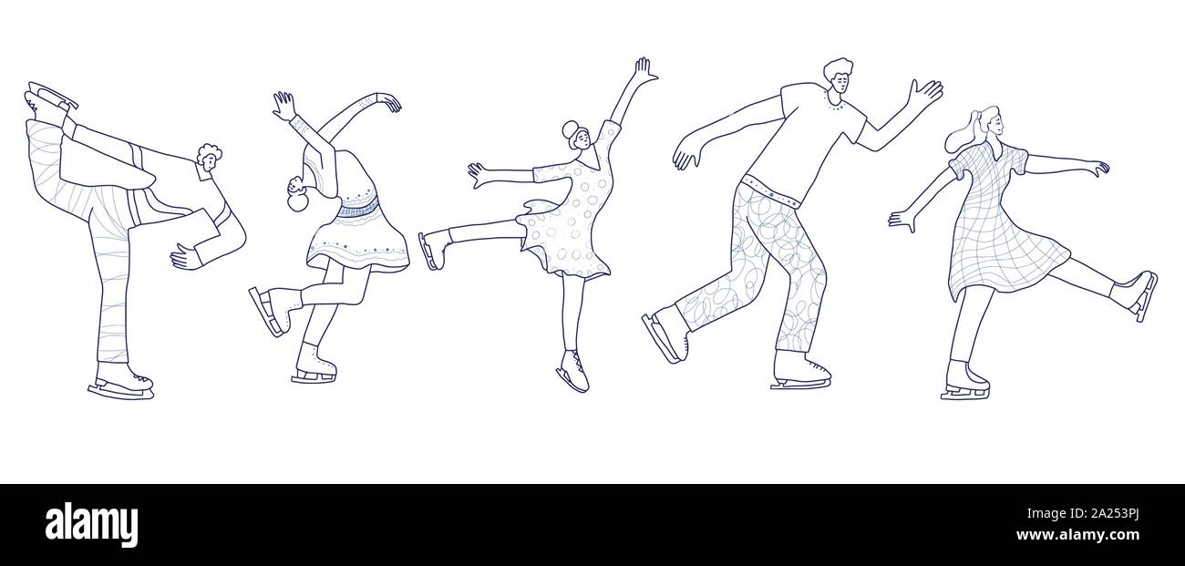 Figure skaters in doodle style. Boys and girls characters isolated on ...
