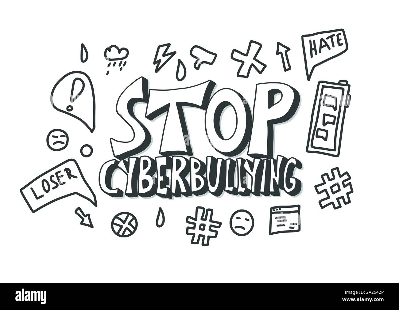 Stop cyberbullying message with design elements. Vector text about ...