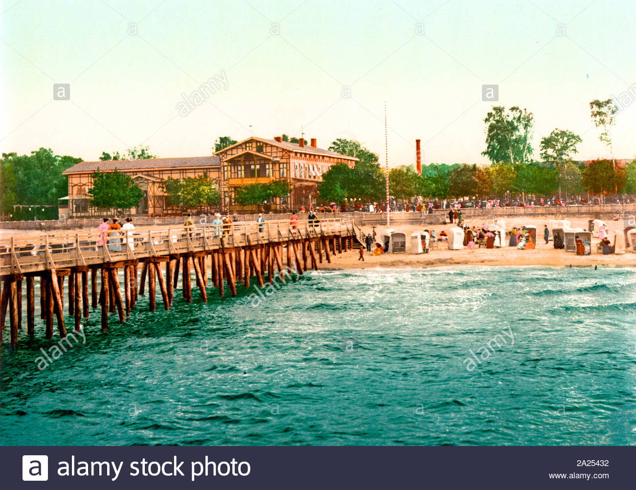 1900 Vintage postcard of the beach at Colberg, (Kolobrzeg), a town in ...