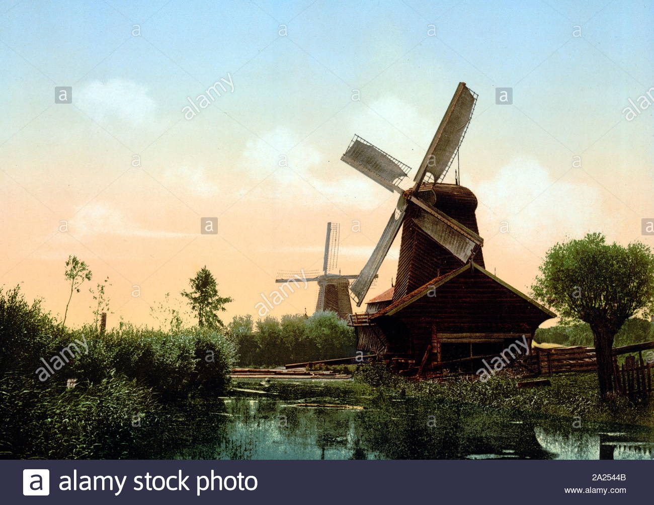 Postcard, 1900. Windmills on the Noordendijk, Dordrecht, Holland Stock ...