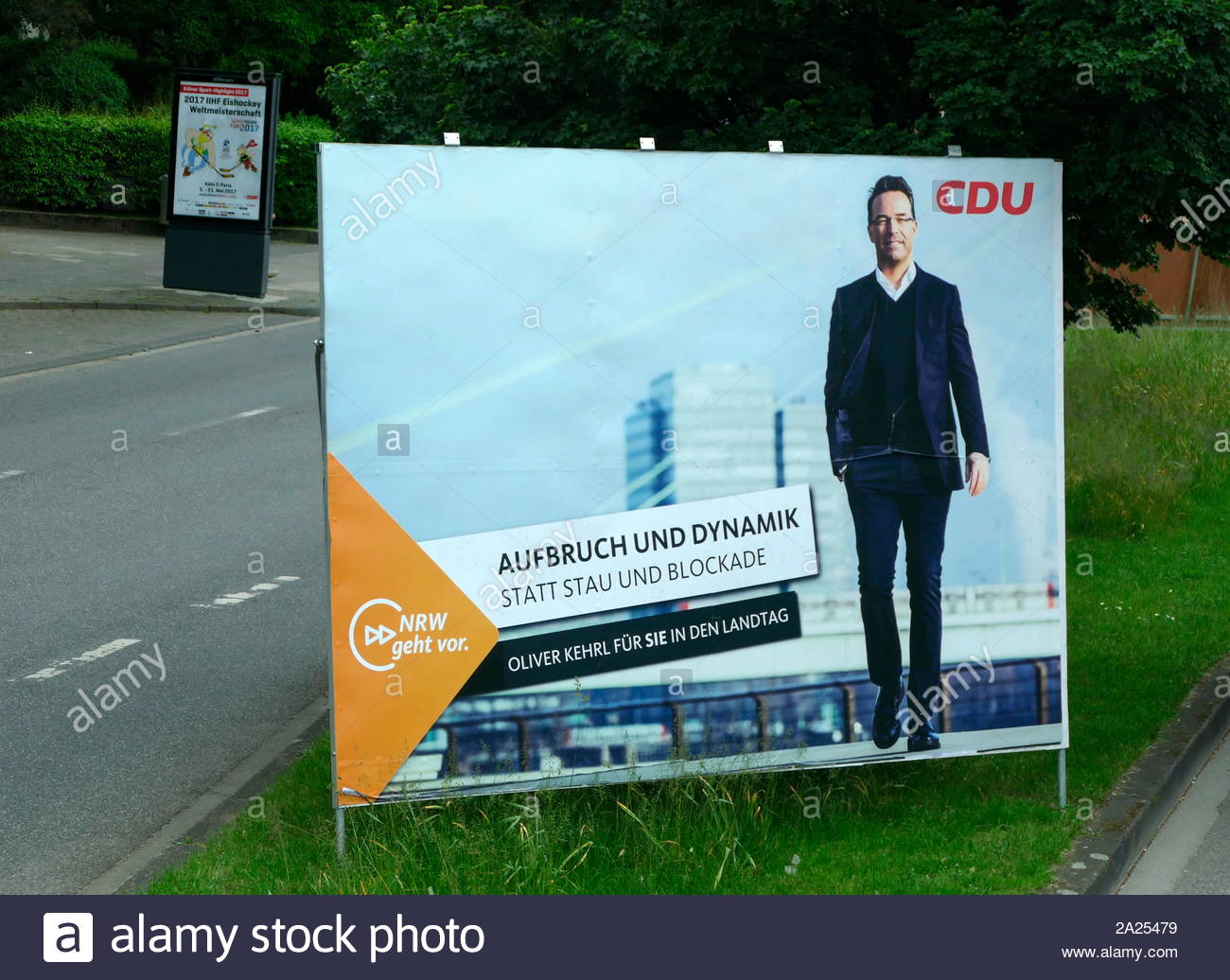 poster for the CDU Party candidate, Oliver Kehrl, during the North ...