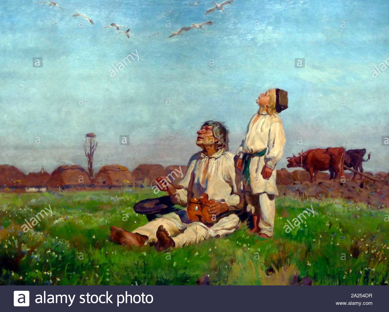 Storks' painted in 1900 by Polish artist, Jozef Chelmonski (1849-1905 Stock Photo - Alamy