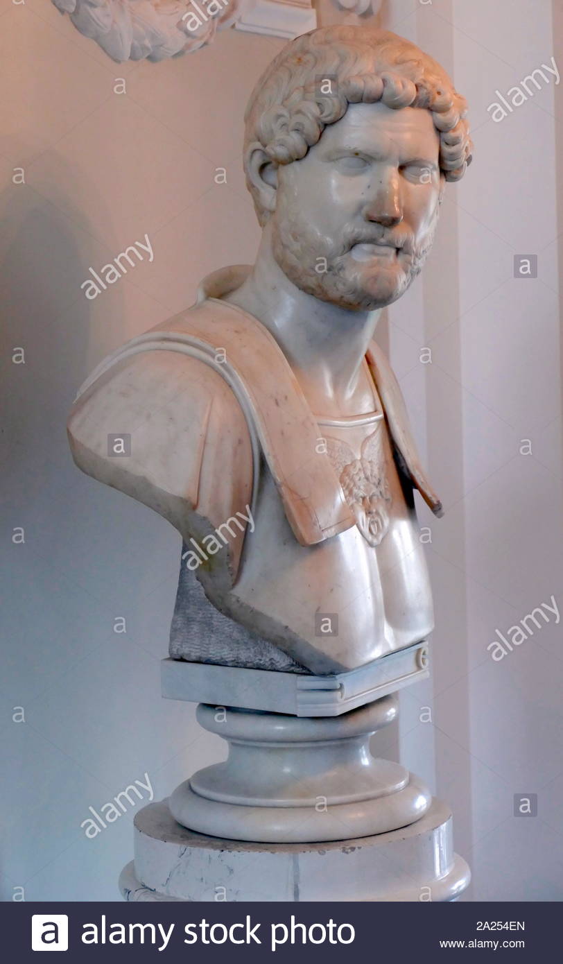 Bust of Hadrian (76 - 138); Roman emperor from 117 to 138. He is known ...