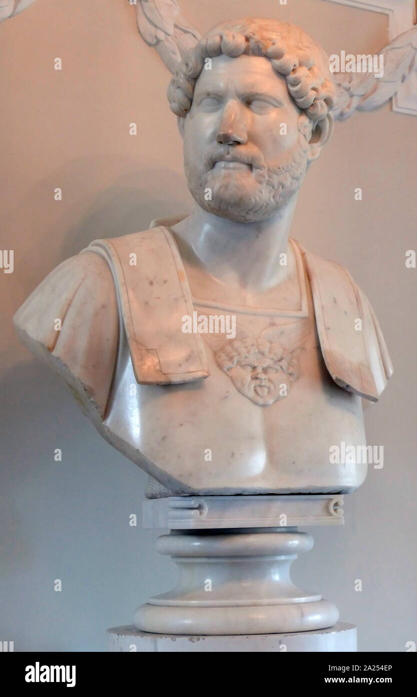 Bust of Hadrian (76 - 138); Roman emperor from 117 to 138. He is known ...