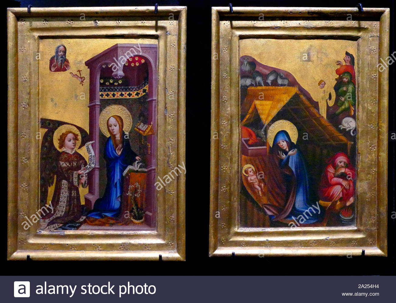 Franco-Flemish painted 'Annunciation and Nativity' altarpiece panel ...