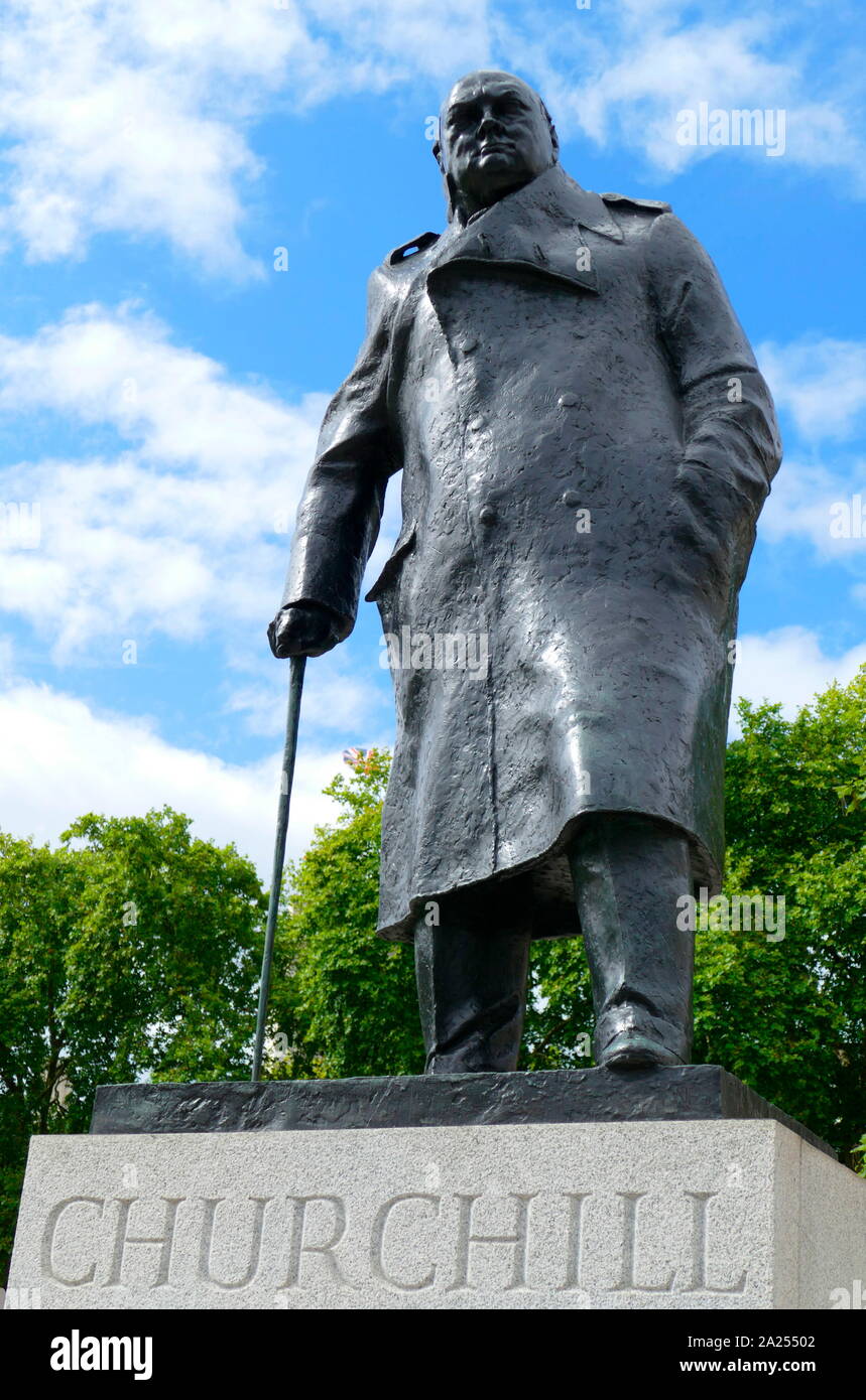 The statue of Winston Churchill in Parliament Square, London. Erected ...