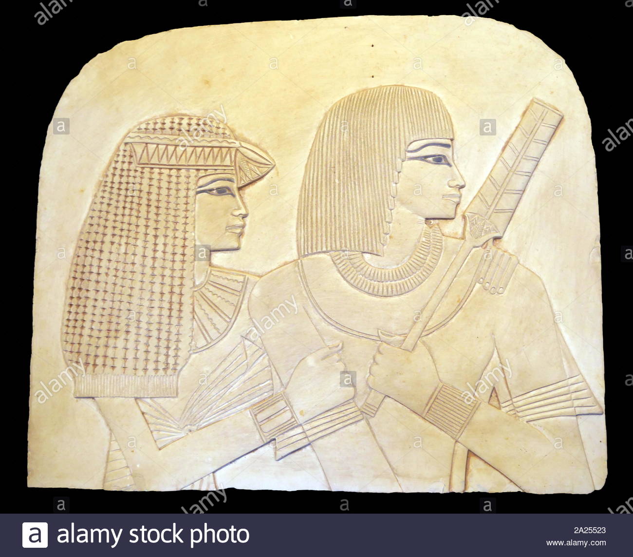 Alabaster object painted depicting two nobles with braided wigs, in ...