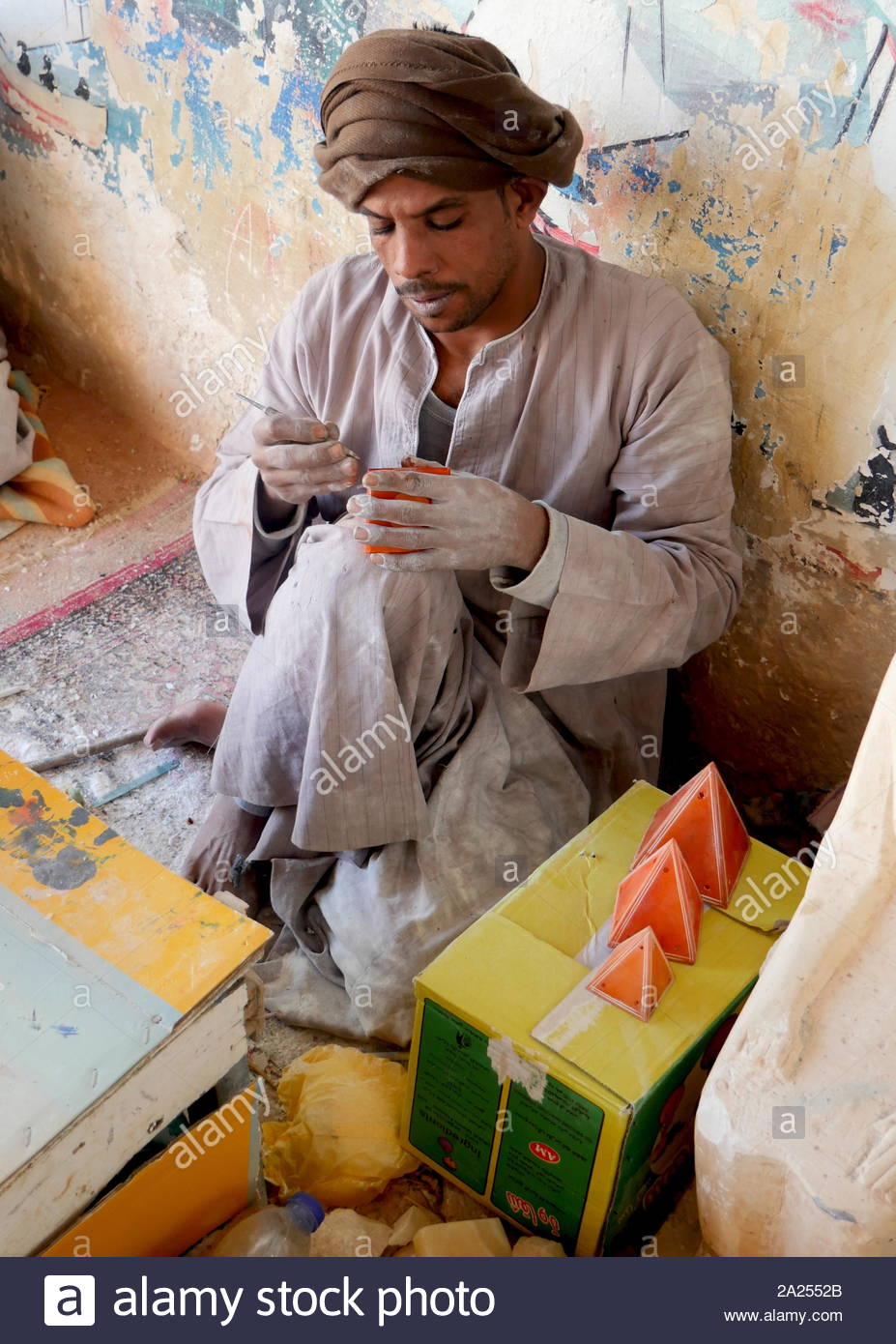 Craftsman making object made from Alabaster. "Egyptian alabaster", have ...