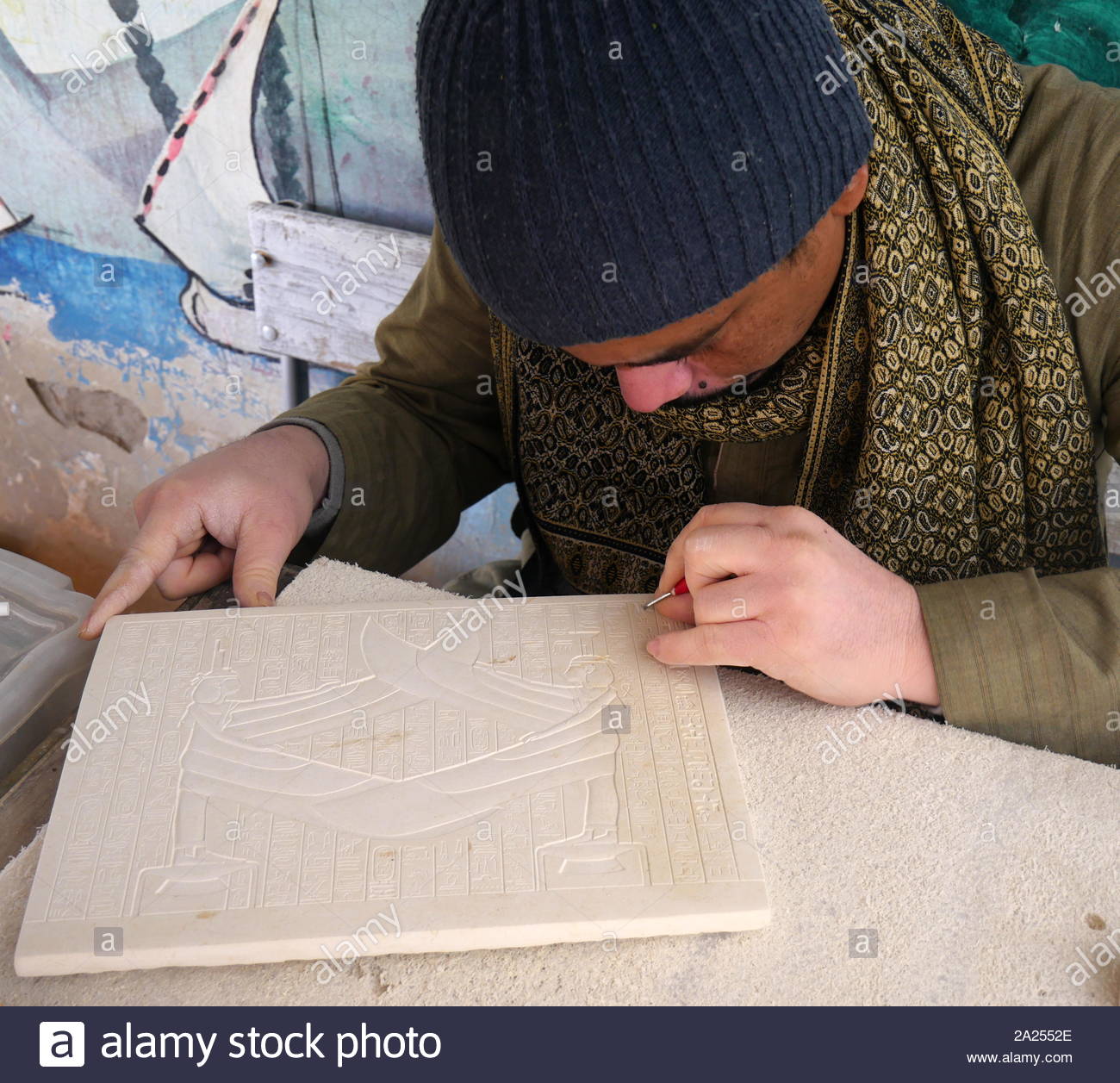 Craftsman making object made from Alabaster. "Egyptian alabaster", have ...