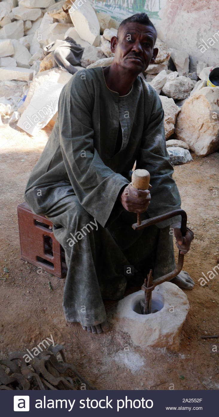 Craftsman making object made from Alabaster. "Egyptian alabaster", have ...