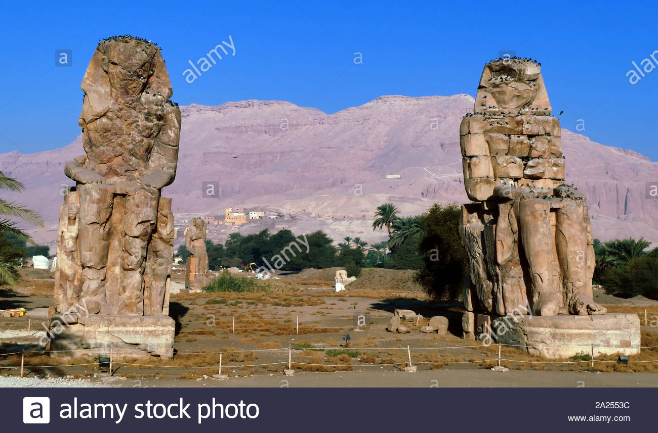 The Colossi of Memnon; are two massive stone statues of the Pharaoh ...