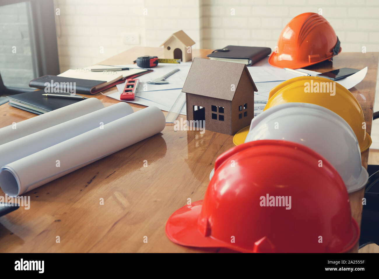 Engineer and Architect concept, Engineer Architects office team desk ...
