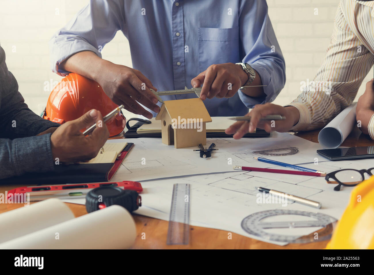 Engineer and Architect concept, Engineer Architects office team working ...